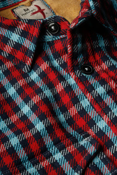 Relwen Mountain Flannel Shirt in Red/Navy/LtBlue Check