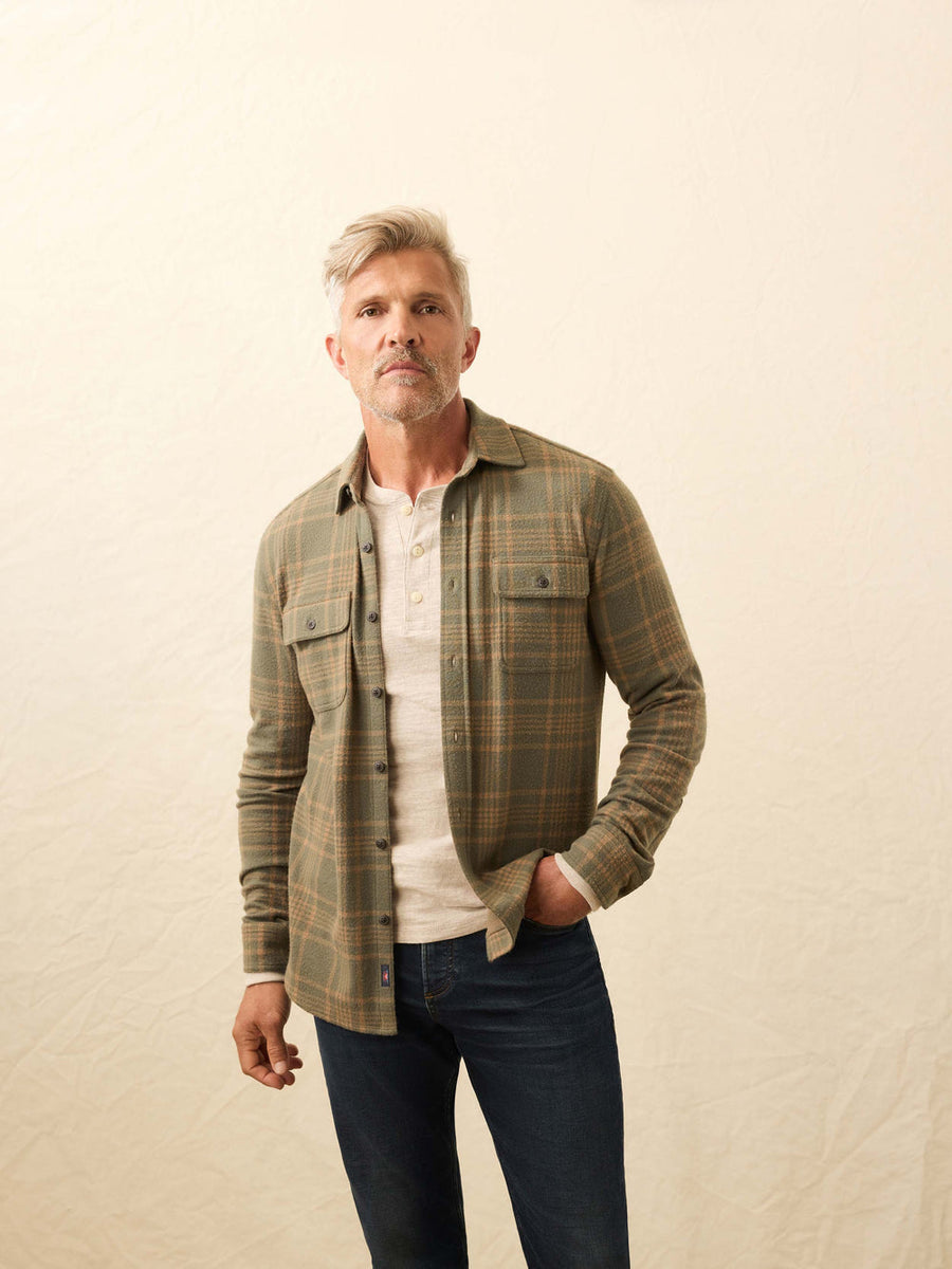 Faherty Legend Sweater Shirt in Woodland Olive Plaid